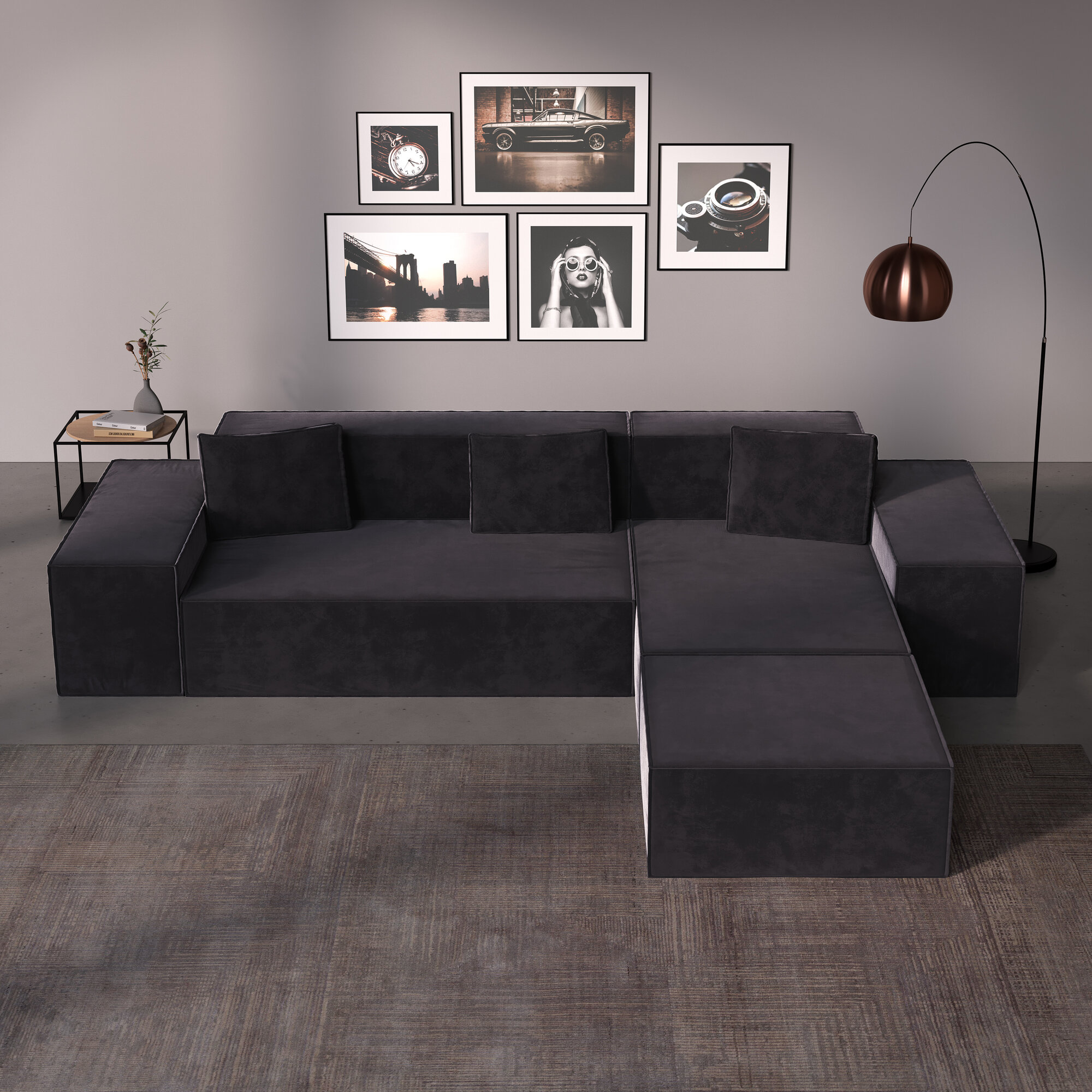 Диван модульный Salon Tron MONO, антивандальная велюровая обивка, 340х265х70 см