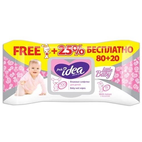 Детские влажные салфетки Fresh Idea "Little Baby", гипоаллергенные, лосьон, 100 шт (С0006256)