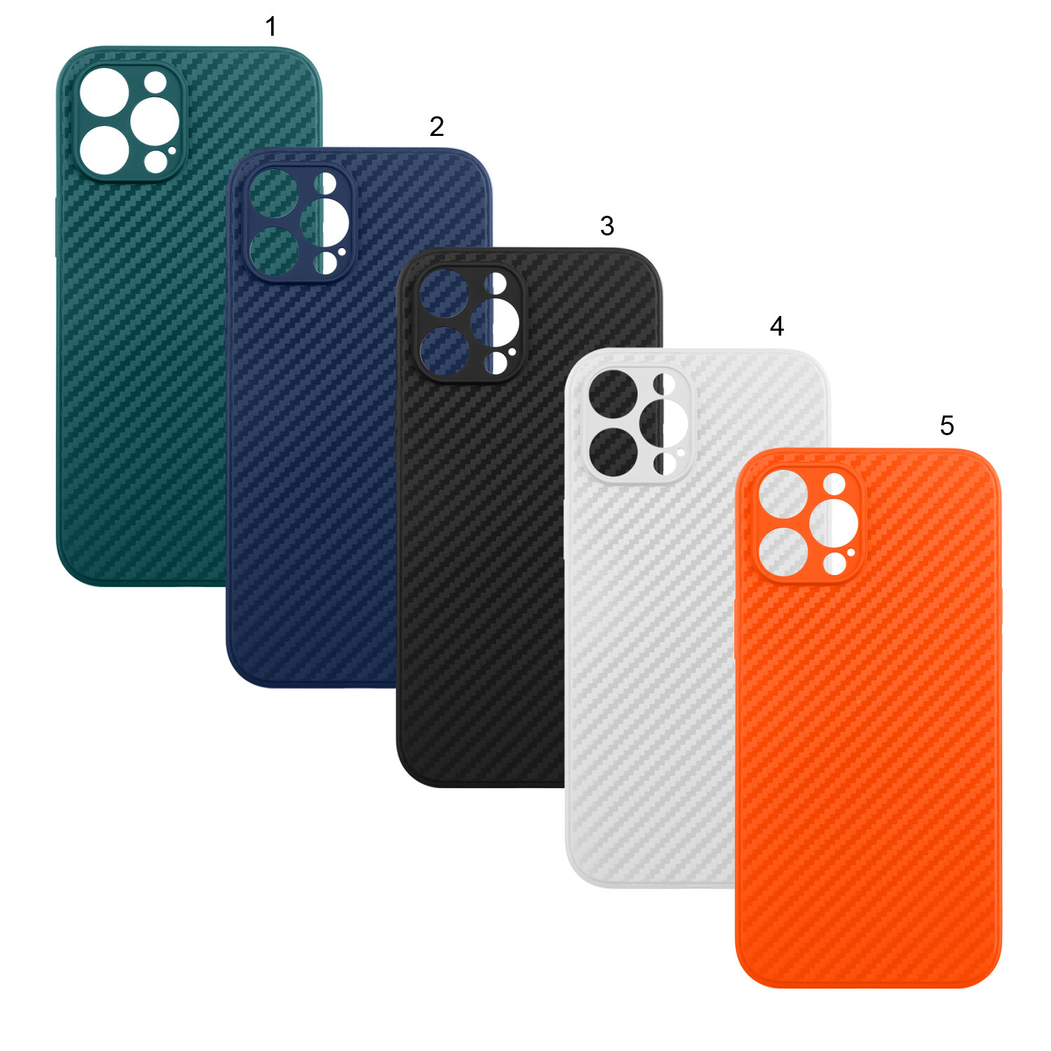 Чехол на Apple iPhone 12 Pro с текстурой карбон, с защитой камеры и покрытием Soft Touch, из термополиуретана, оранжевый