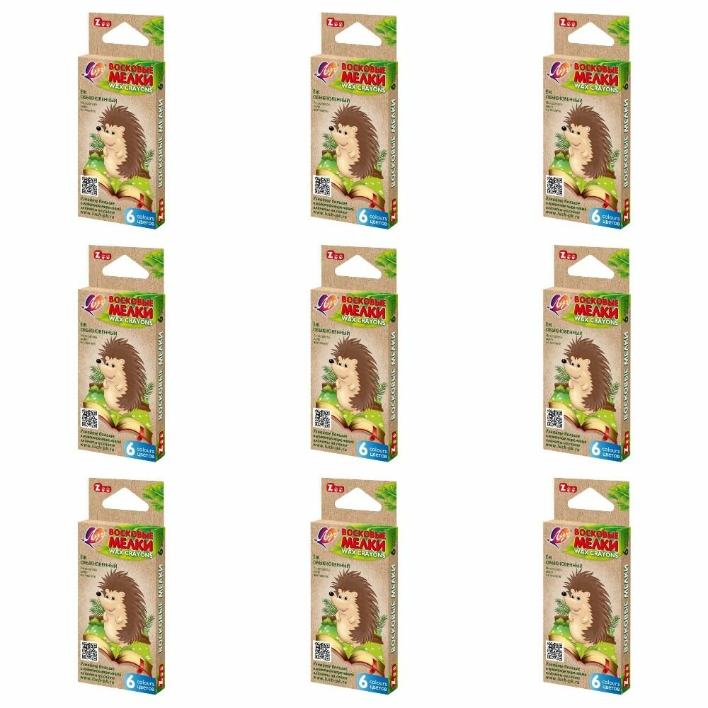 Луч Мелки восковые Zoo, 6 цветов, 6 граней, 9 уп