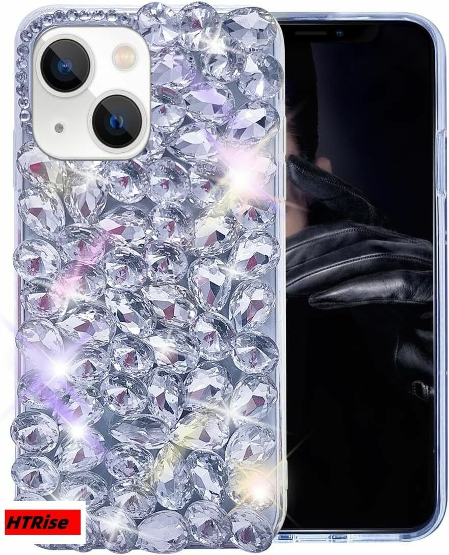 Чехол для Apple iPhone 15 Plus / Айфон 15 Плюс, Luxury 3D с бриллиантовым кристаллом/Сверкающий стразами/Просто и стильно(серебристый)