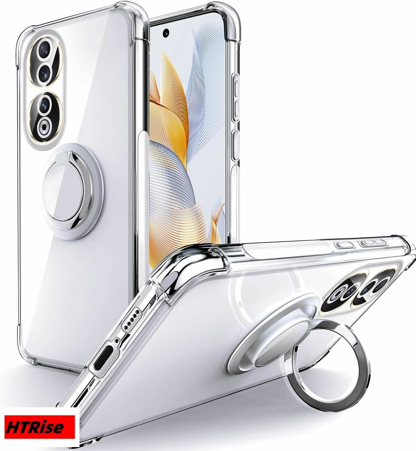 Силиконовый чехол для Honor 90 (Хонор 90) противоударный прозрачный с кольцом