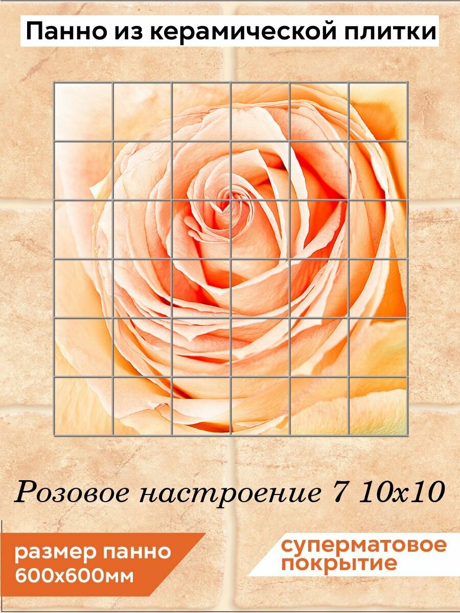 Панно из плитки Fres-co "Розовое настроение 7 10х10", керамическое, декоративное, суперматовое, 60х60 см