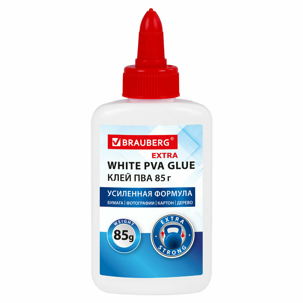 Клей ПВА усиленный BRAUBERG Extra (бумага, фотографии, картон, дерево), 85 г, 271939, 271939