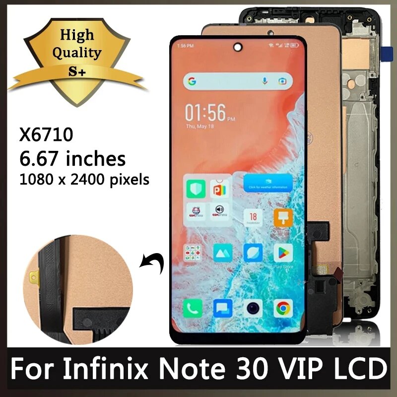 Дисплей AMOLED 6,67 дюйма для Infinix Note 30 VIP LCD X6710, дисплей для замены для infinix Note30 VIP, дисплей Ori With Frame