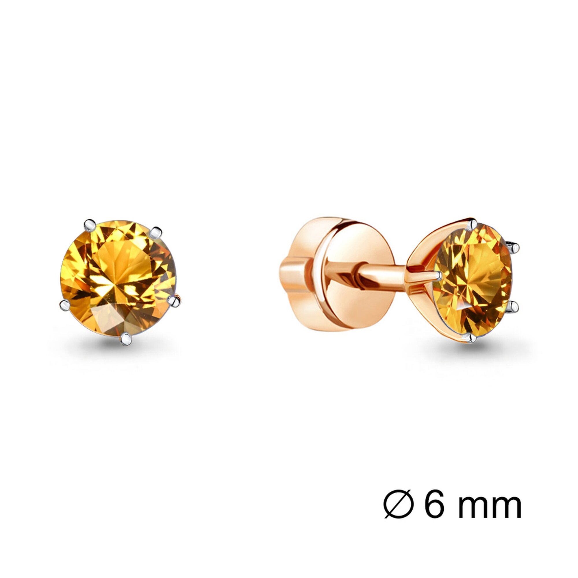 Серьги пусеты, серебро, 925 проба, золочение, цитрин