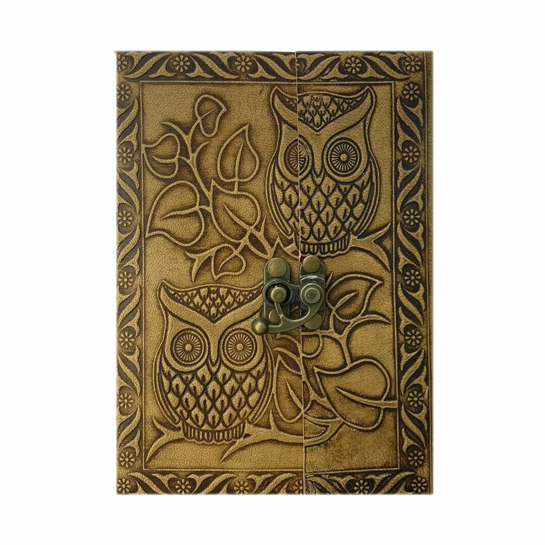 Блокнот, Записная книжка ручной работы из верблюжьей кожи "Сова на ветке"