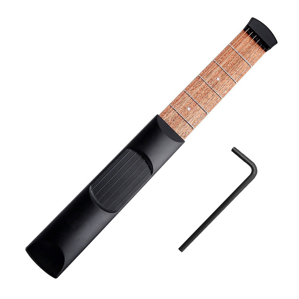 6 String 6 Fret Portable Pocket Guitar Neck Chord Trainer Guitar Practice Tool for Trainer Beginner Black ABS Wood 25*5*2.5cm 9.8*1.9*0.9in with 1 Pocket Guitar 1 Hexagon Wrench