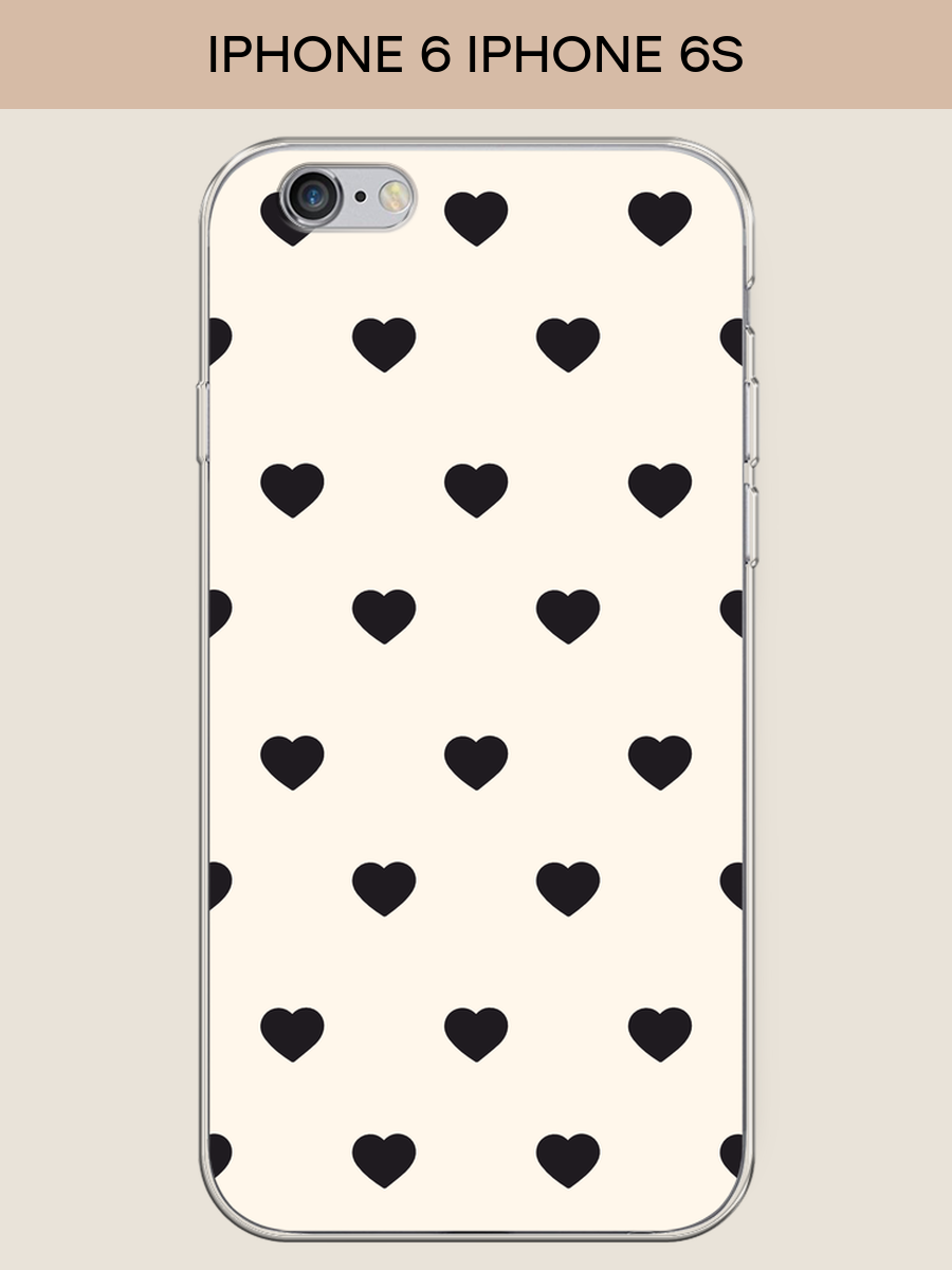 Силиконовый чехол "Черные сердечки на белом" на Apple iPhone 6/6S / Айфон 6/6S