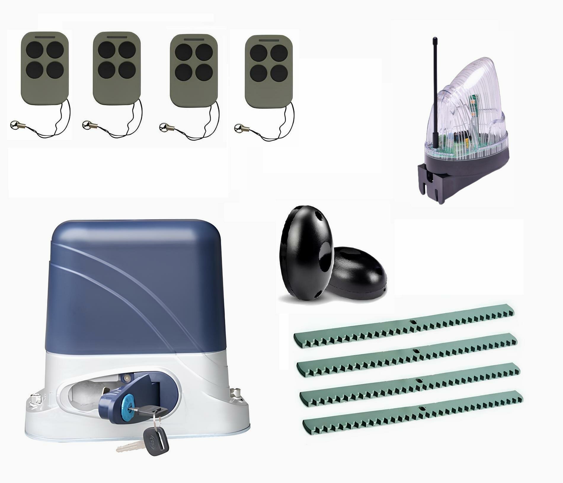 Автоматика для откатных ворот KSL-1300 FULL-5K4-Т4, комплект: привод, 4 пульта, фотоэлементы, лампа, 4 рейки