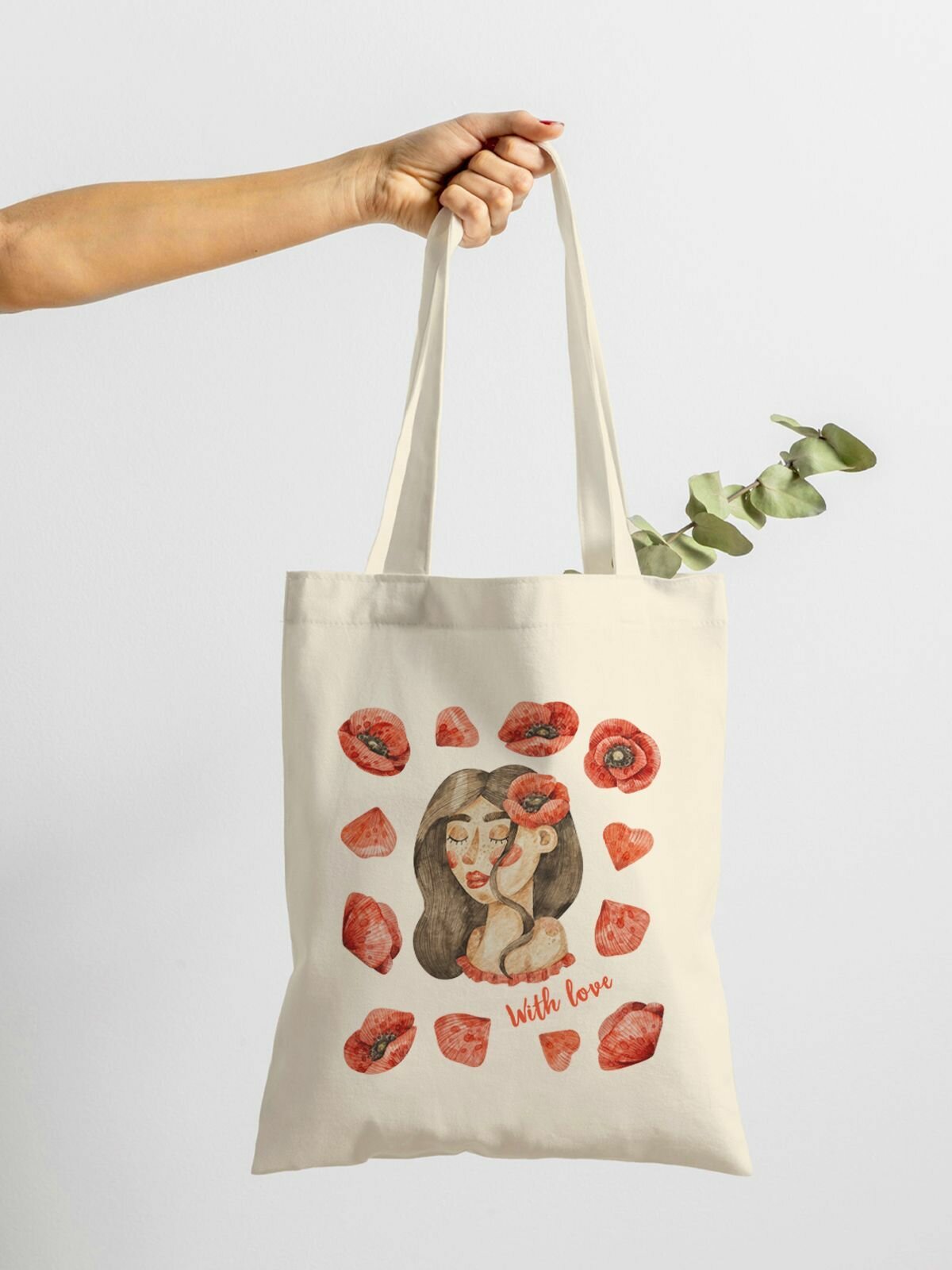 Сумка шоппер Etteggy шоппер с принтом "Девушка с маками" 8 марта 14 февраля шопер авоська холщовая с рисунком в подарок