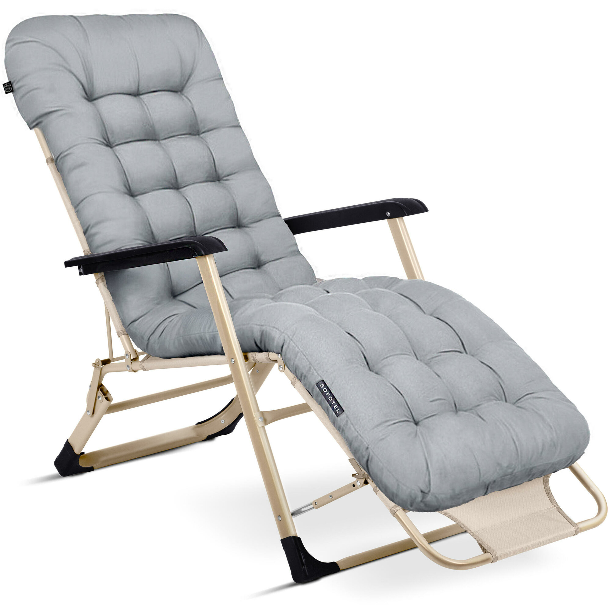 Decathlon Складной туристический пляжный шезлонг Sofotel, с подушкой, с регулировкой наклона, до 120 кг, бежевый/серый