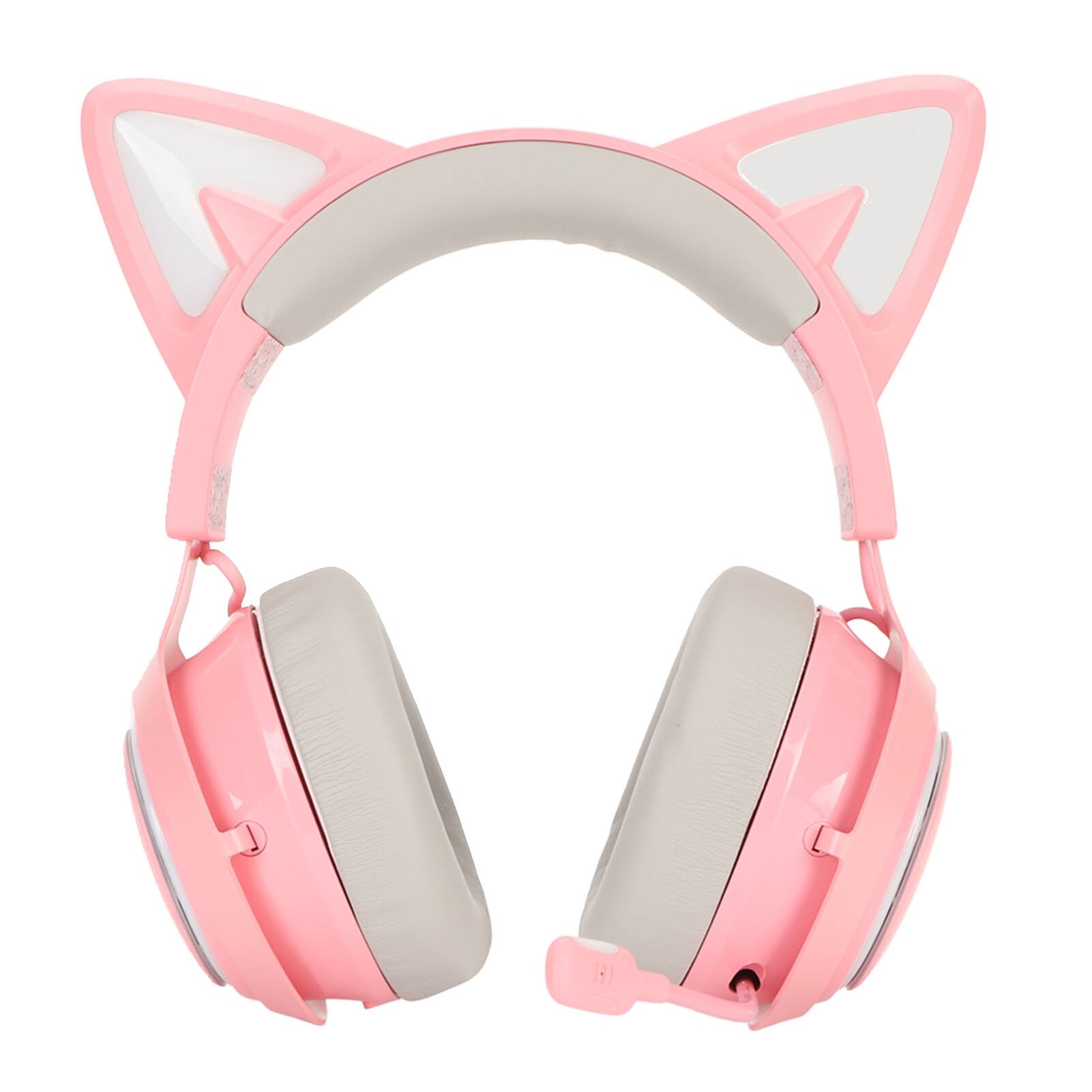 Игровая гарнитура с кошачьими ушками, RGB-подсветка, Bluetooth, беспроводные наушники с выдвижным микрофоном, вращающимся на 120 градусов, для ноутбуков, ПК, розовый