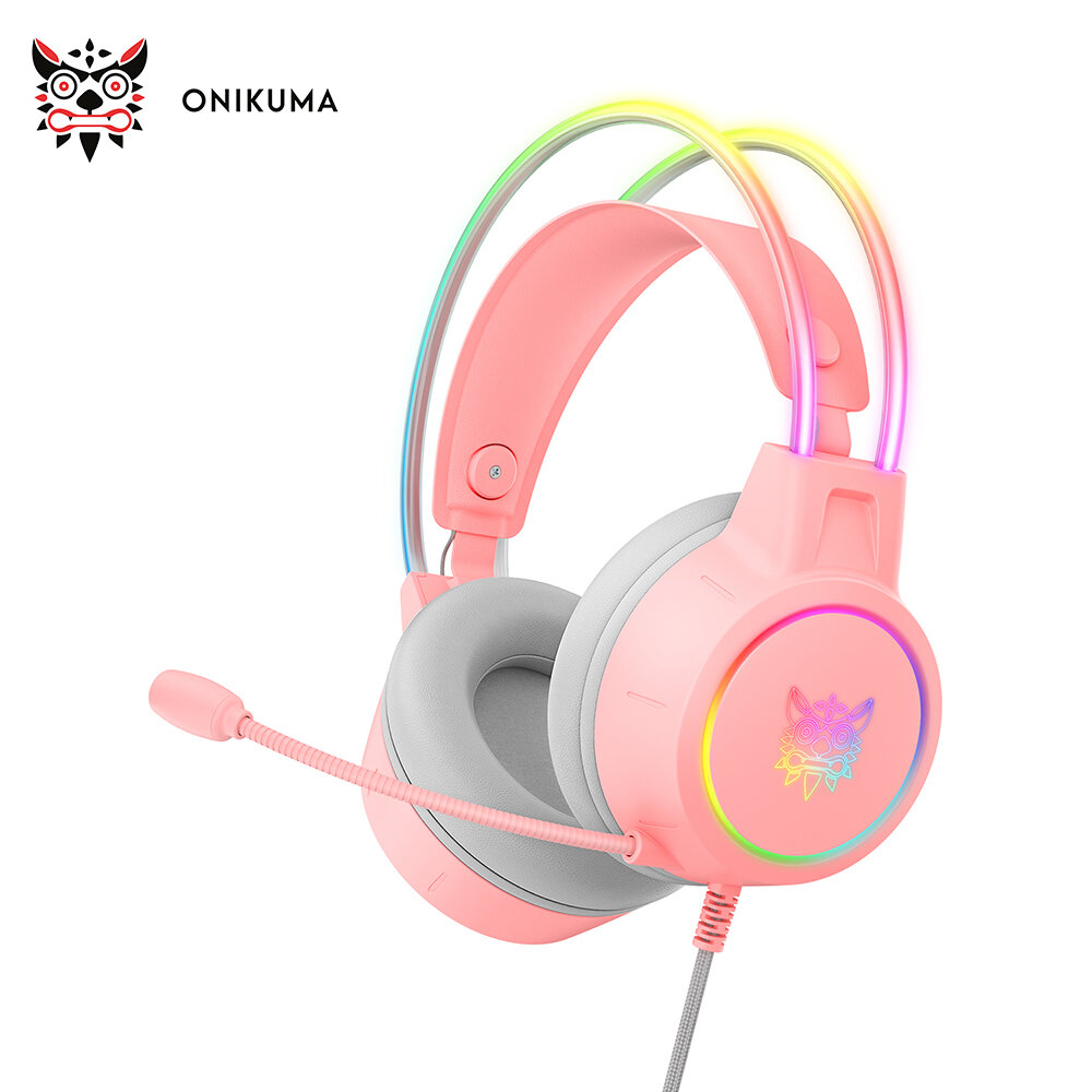 Игровая гарнитура ONIKUMA, подключение и использование без установки драйверов, красочная RGB-подсветка, микрофон с шумоподавлением, дышащая губка, 50-мм драйвер, легкий эргономичный дизайн, совместимость с ПК, PS4, PS5, Switch - аудиоразъем 3,5 мм.