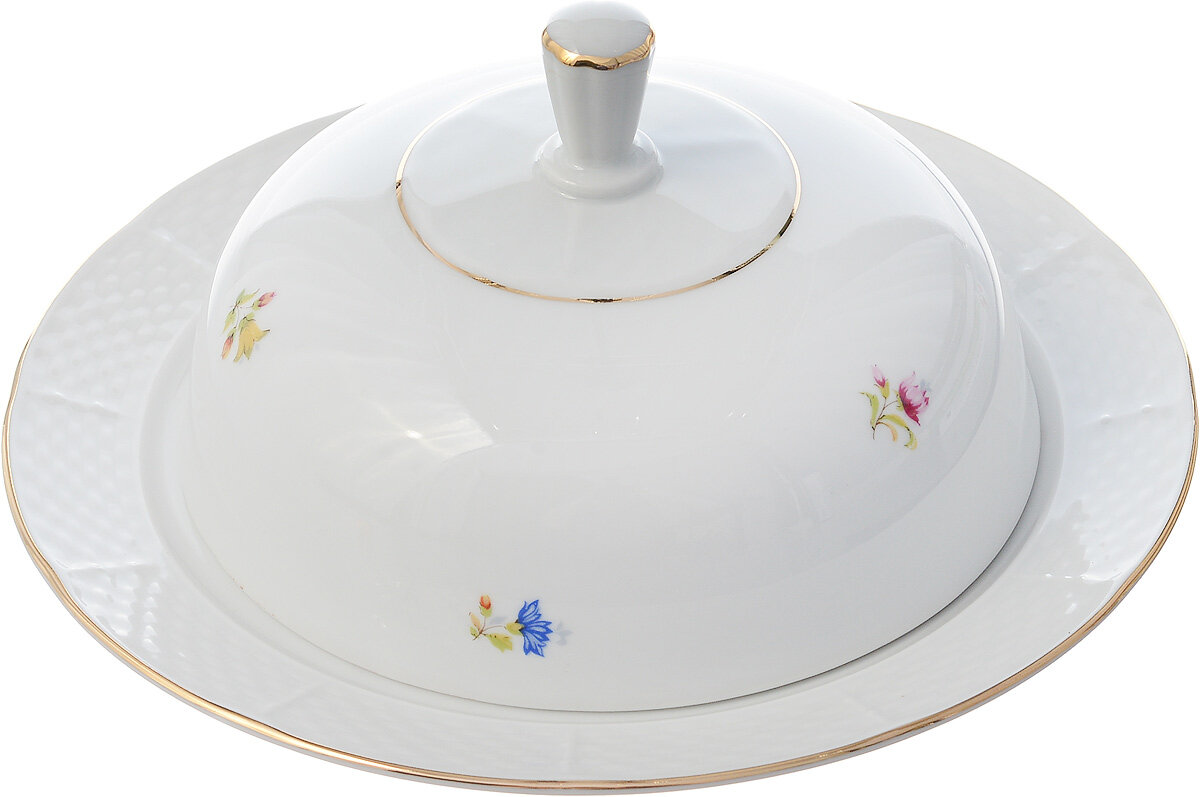 Масленка круглая; "Natalie", декор "Мелкие цветы, отводка золото", Thun/ БТФ0838
