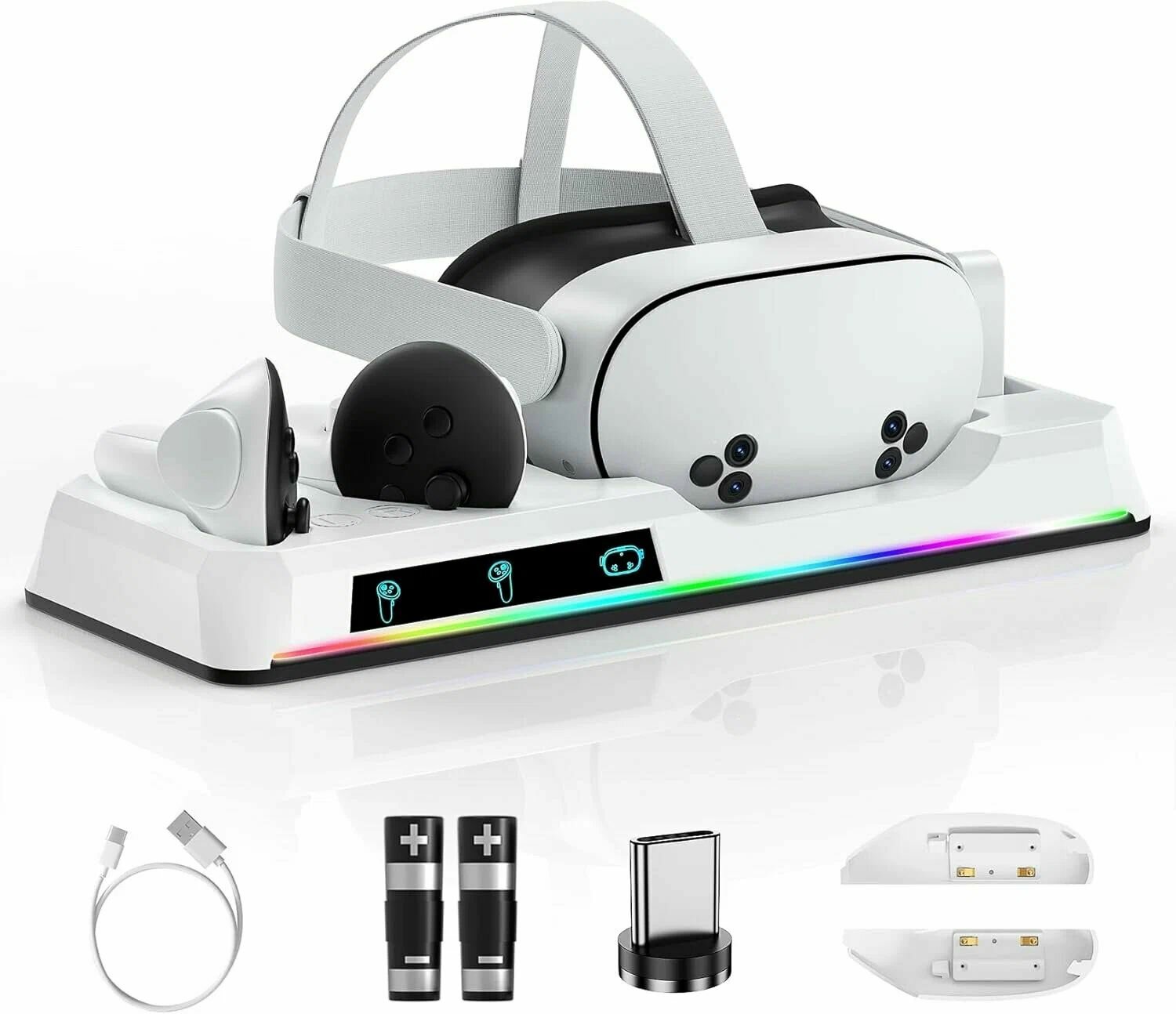 Зарядная док станция c индикацией для шлема VR Oculus Quest 3 и Oculus Quest 3S + 2 аккумулятора для контроллеров