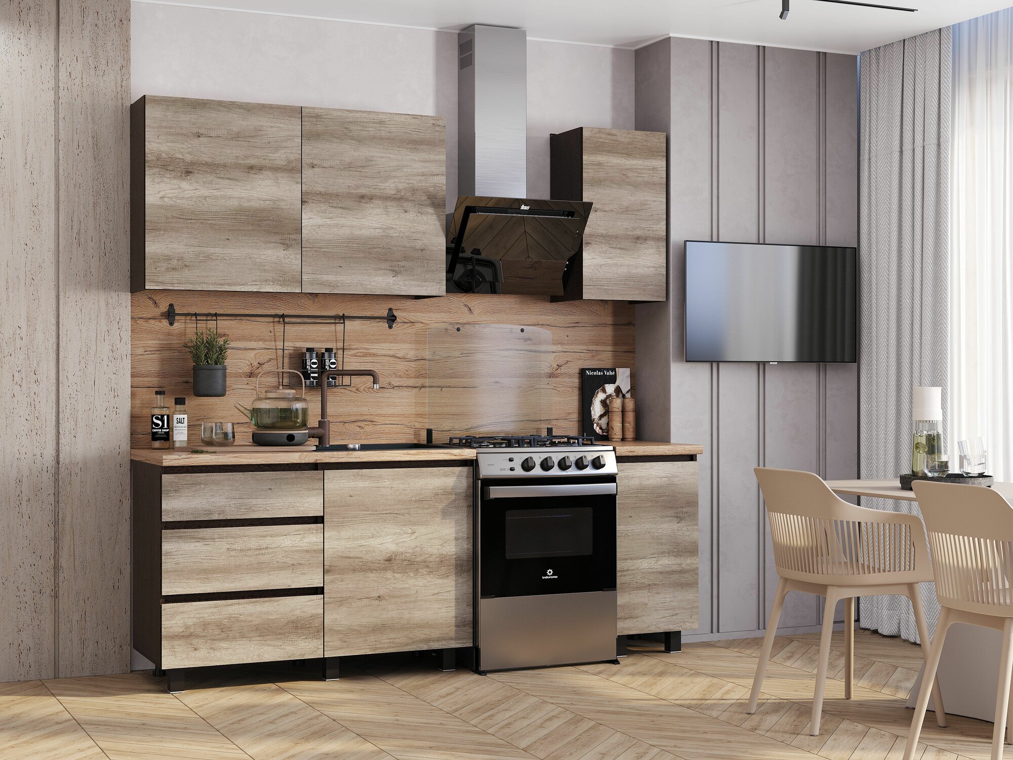 Кухня "Энигма" 1,6 м дуб каньон/венге (Мебелони)