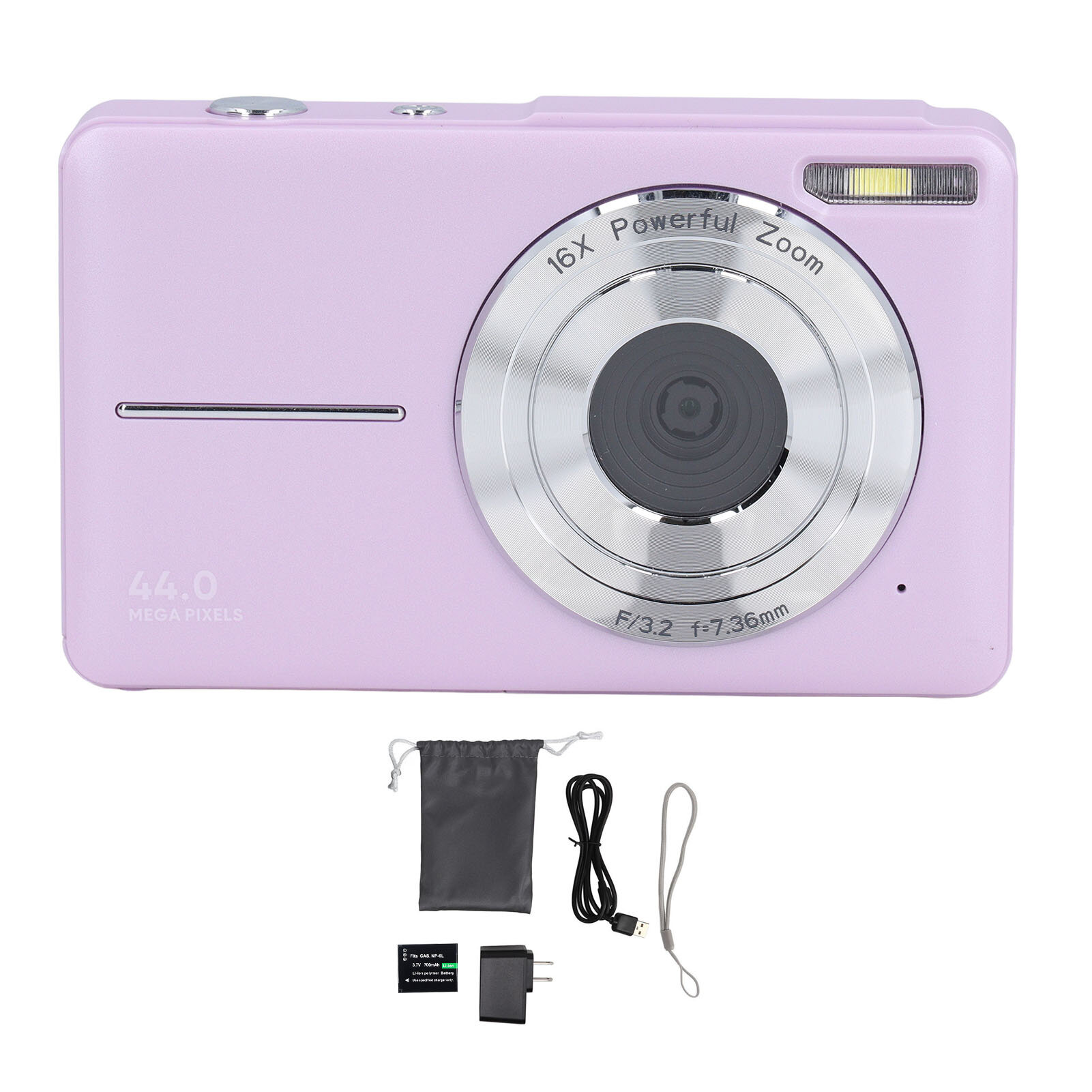 Цифровая камера 44MP 1080p HD 16x Zoom Auto Focus 2,5 -дюймовый дисплей IPS Дисплей Antif Shake Pocket Digital Camera для записи срока службы путешествия Purple US Plugck 100–240V
