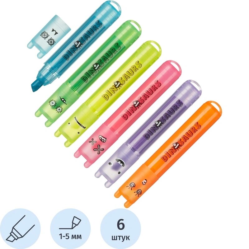 Набор текстовыделителей мини M&G JURASSIC PARK 5мм 6цв AHM22572