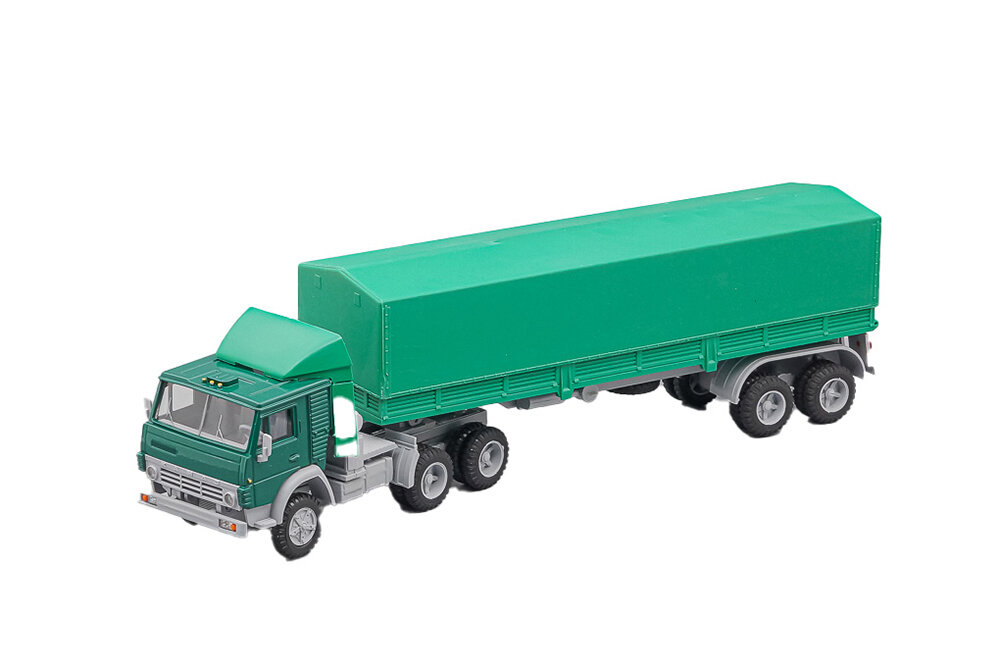 Модель коллекционная элекон Камский 5410 (зеленый обтекатель) с полуприцепом ОДАЗ-9370 с тентом