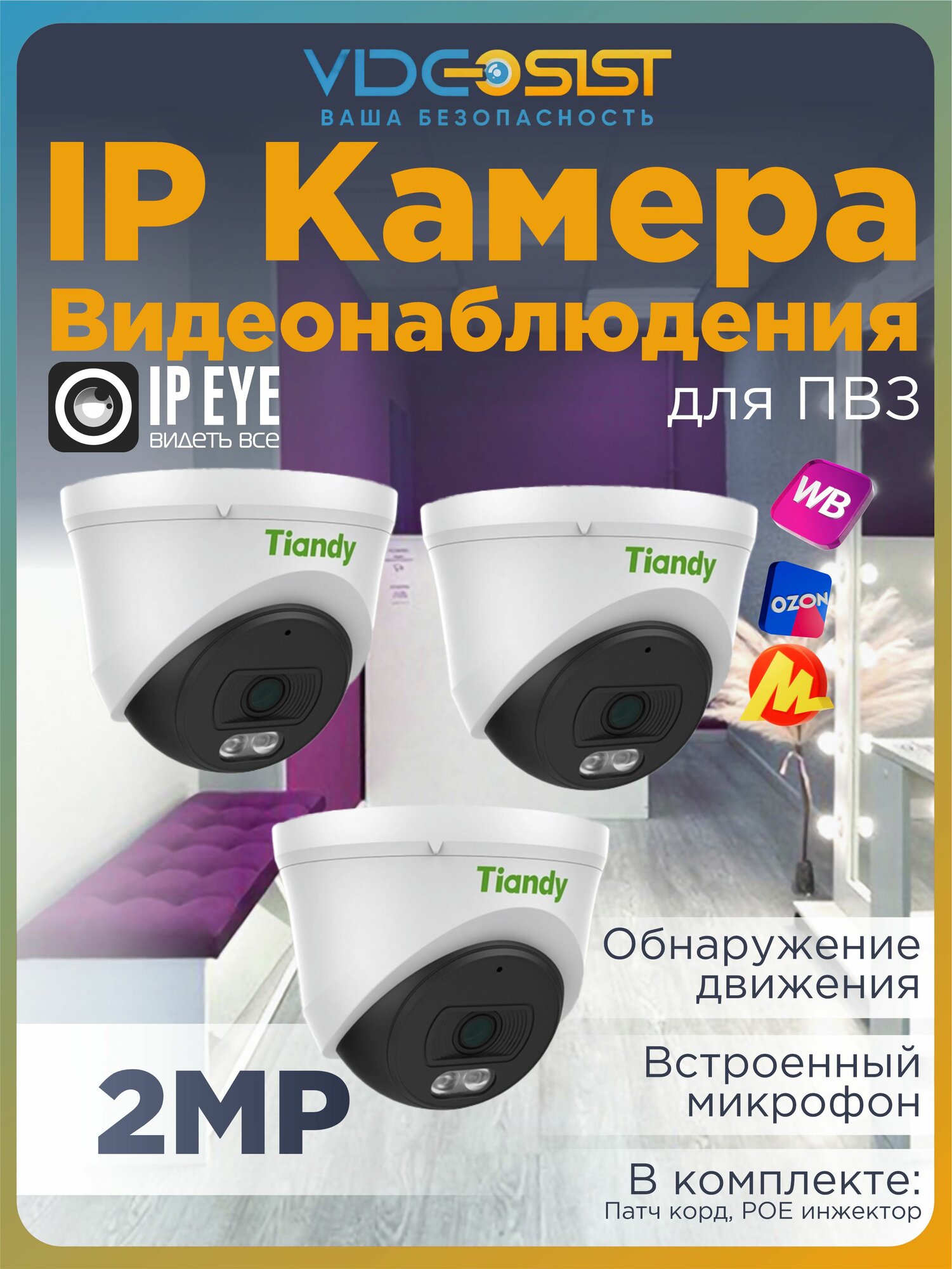 Камера для ПВЗ 3 IP камеры комплект с сервисом IPEYE Tiandy