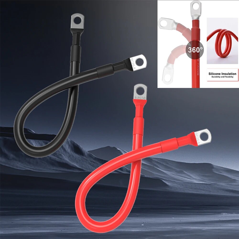 6AWG Силиконовый Мягкий Аккумуляторный Кабель Многожильный Отожженный Медный Провод С Клеммой M8 Для Автомобильного Инвертора.