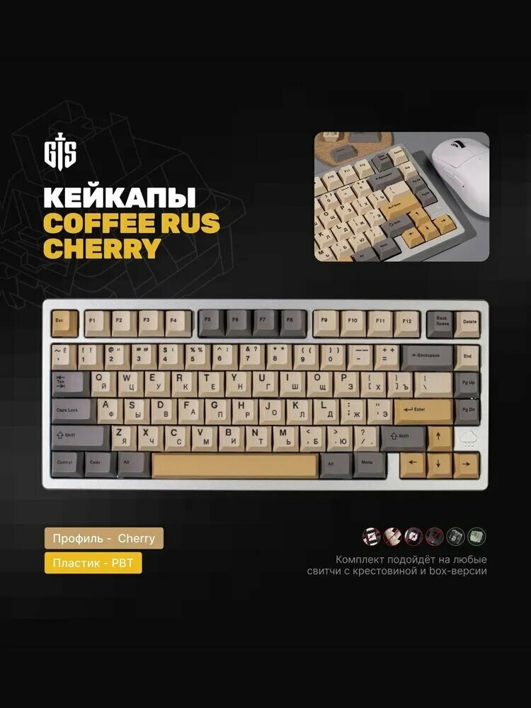 Кейкапы "Coffee Rus", PBT пластик, с русскими символами, для механической клавиатуры