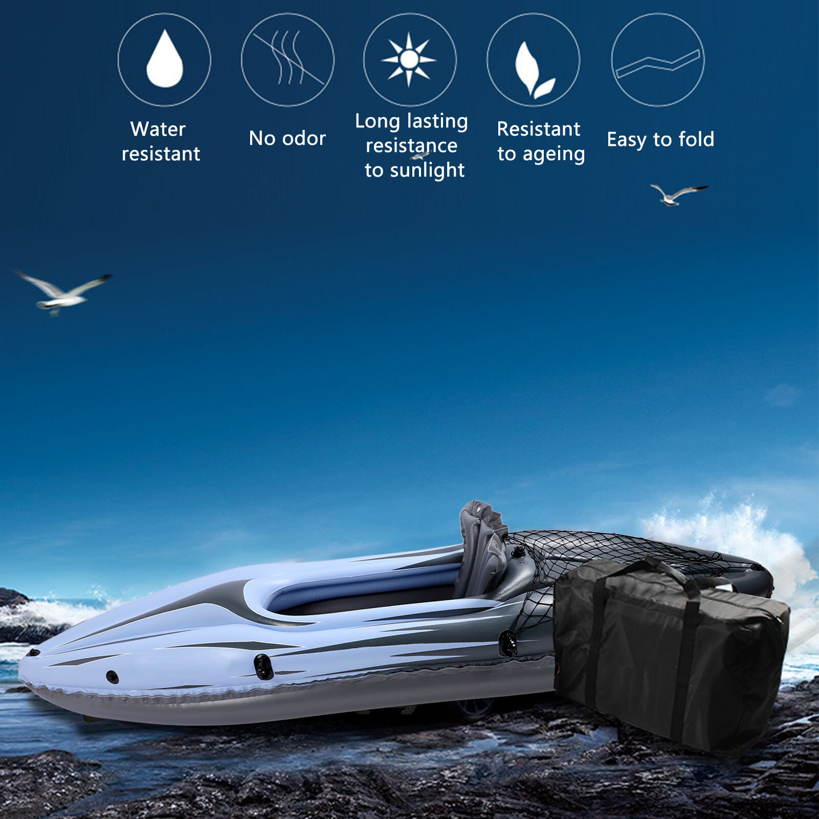 1-местный надувной каяк, ПВХ, устойчивый к ультрафиолетовому излучению, портативная надувная лодка-каноэ с ручным насосом, сумка для хранения весла для рыбалки, синий