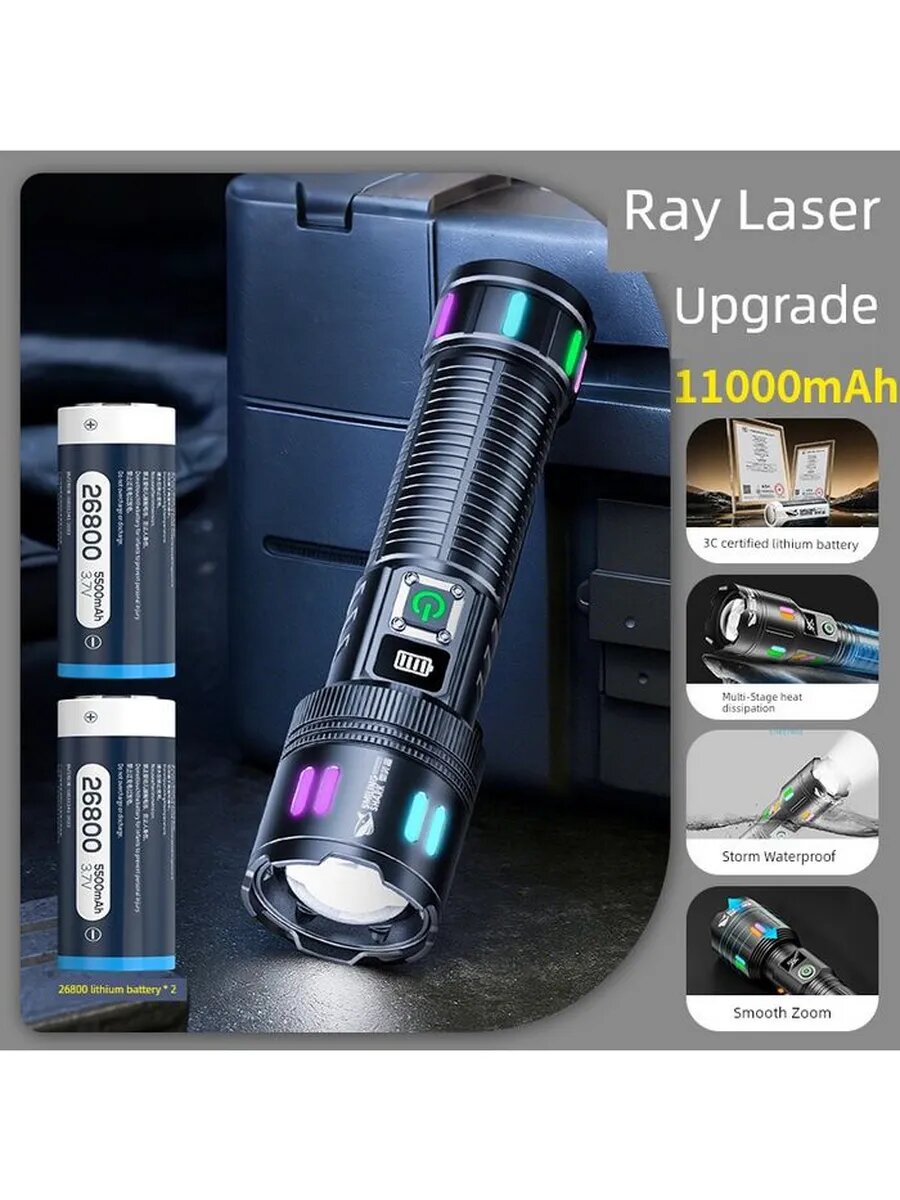 Суперяркий лазерный фонарь-Луч лазера,11000мА, алюминий