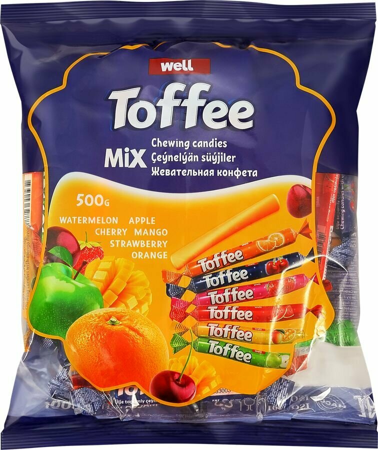 Конфеты жевательные TOFFEE Stick с начинкой микс, 500г