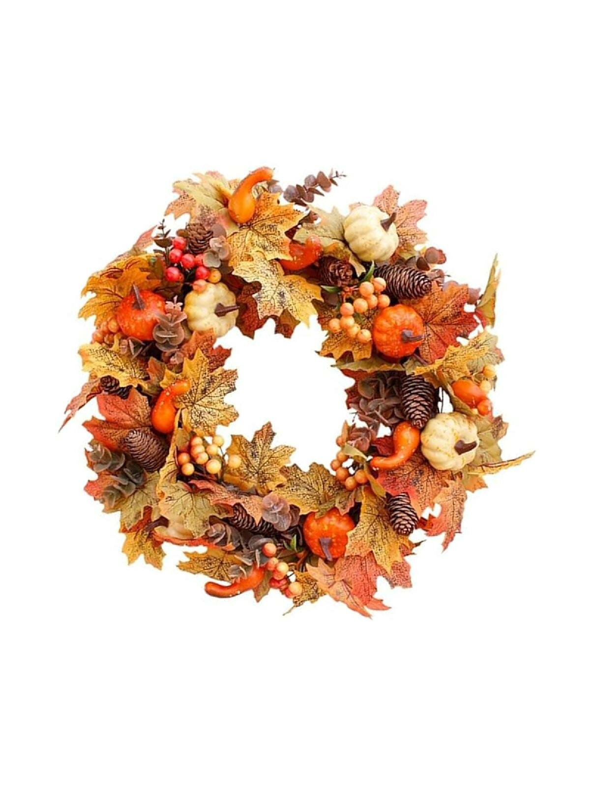 Венок Искусственный Венок Рождественская Входная Дверь Ротанговая Гирлянда с Тыквенными Ягодами Сосновая Шишка Кленовые Листья на День Благодарения Хэллоуин Рождество Осеннее Украшение Дома
