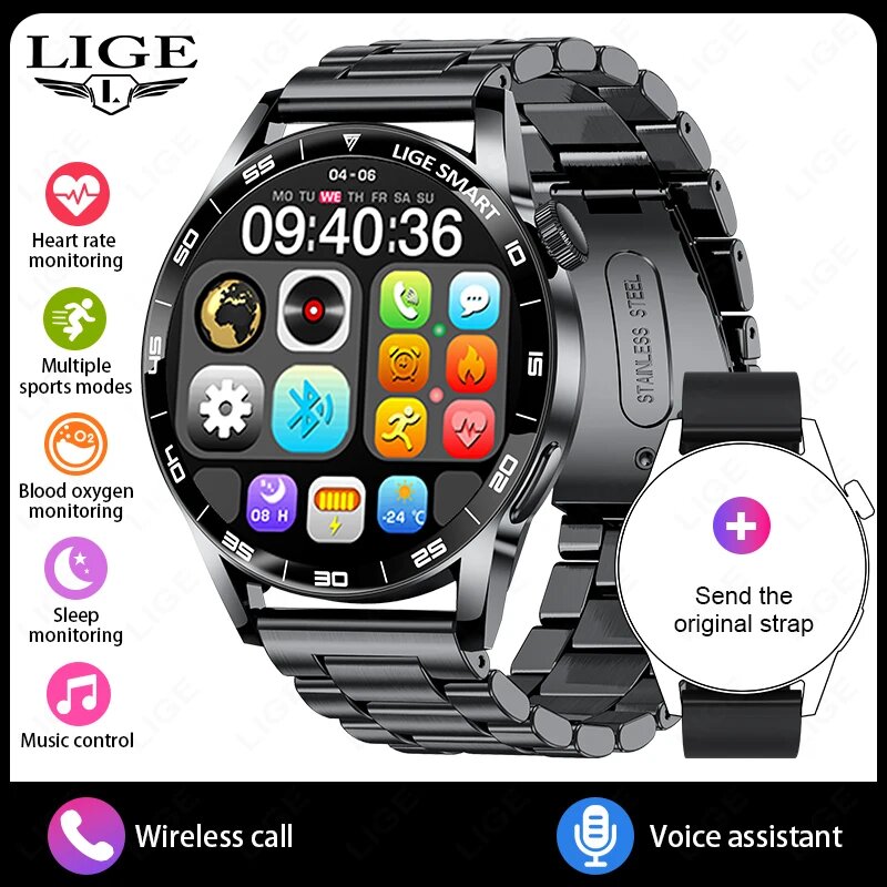 LIGE 2025 Bluetooth Call Smart Watch Men AI Voice Assistant Bluetooth Call Men's Watches Women Health Monitor Sports Smartwatch