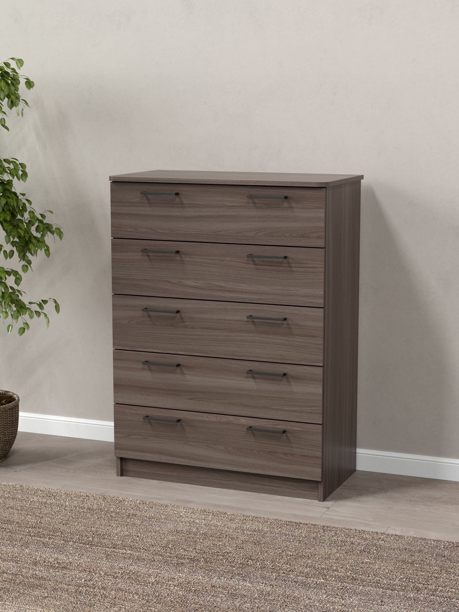 InHouse Комод Весна 5 Анкор темный 85х54х91, фасады ЛДСП