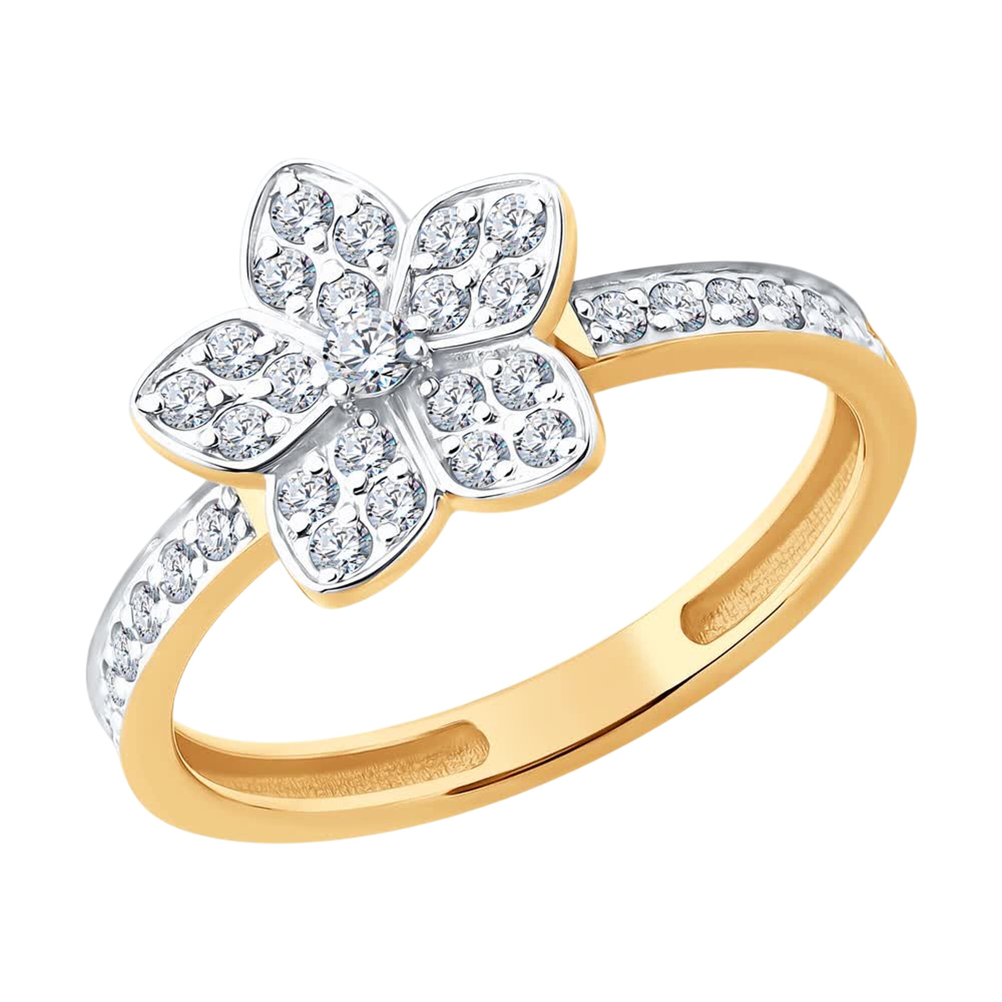 Кольцо, красное золото, 585 проба, фианит