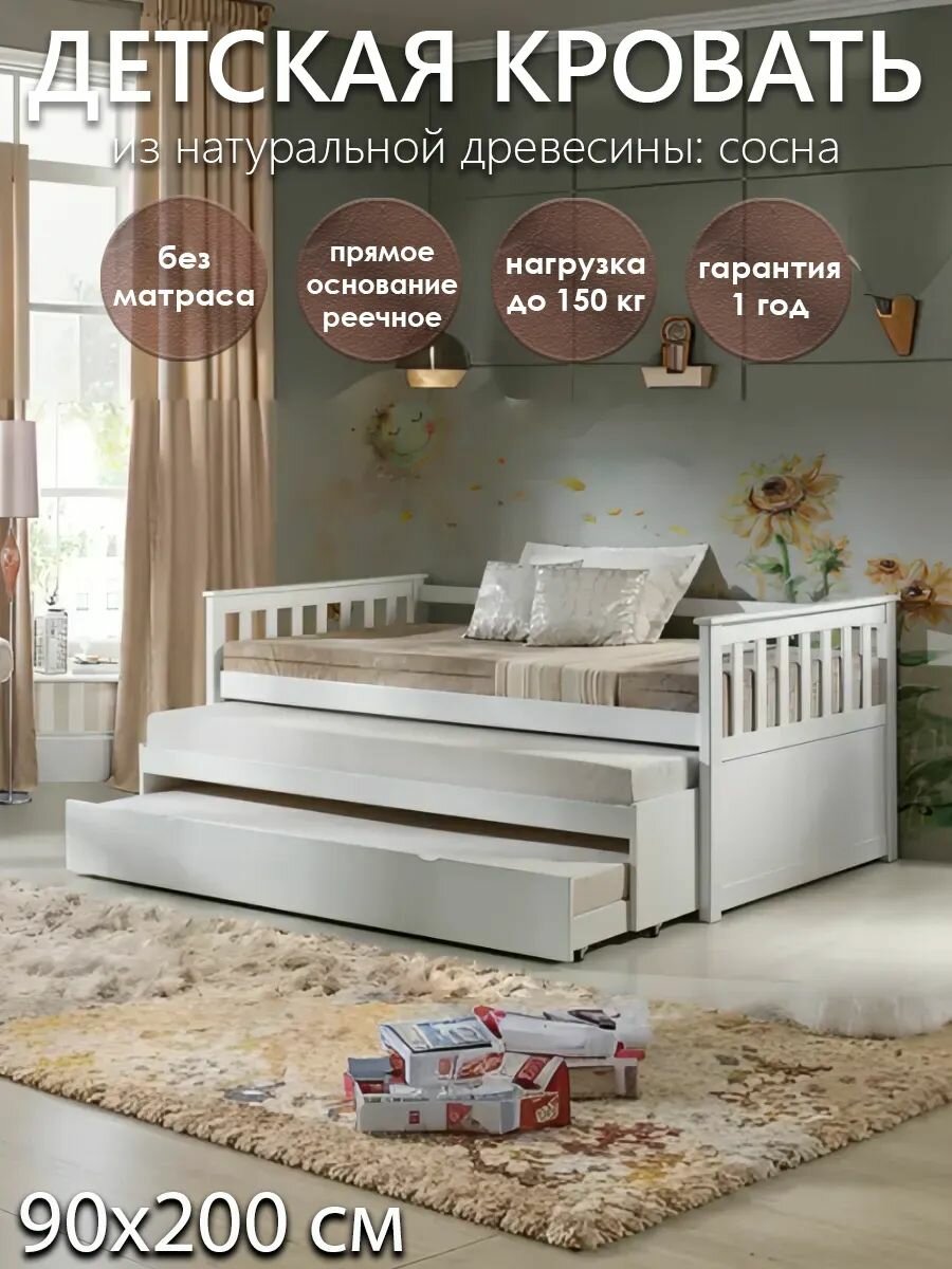 Детская трехъярусная выкатная кровать Мрия 90х200