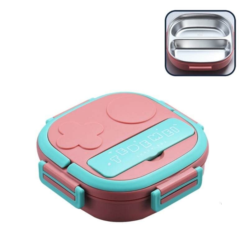 Детский ланч-бокс из нержавеющей стали с роботом, Розовый - Две сетки