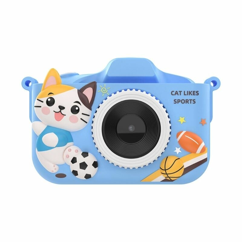 Мультяшная Цифровая HD-детская камера с двойной камерой без TF-карты-Blue Cat