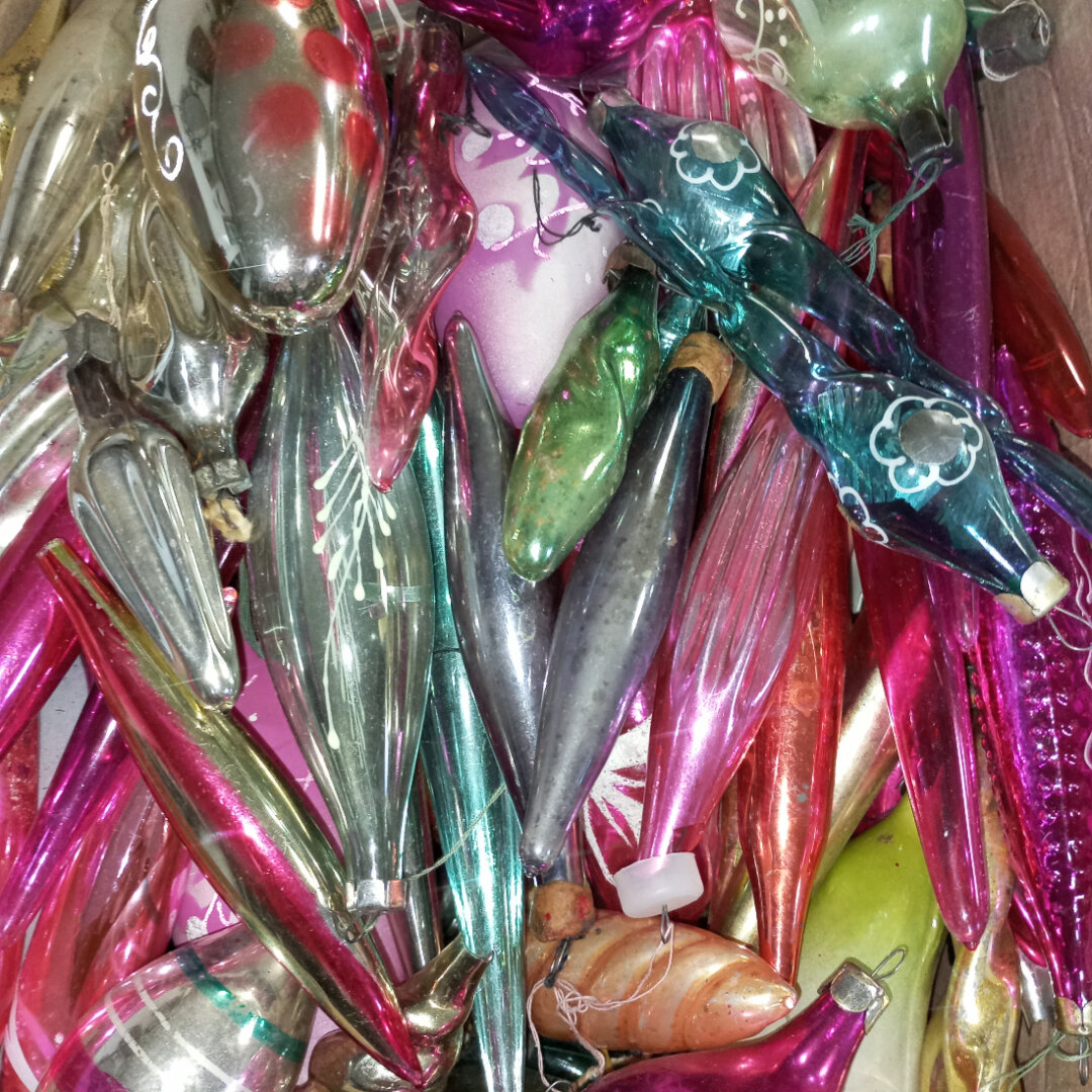 Елочные игрушки сосульки, цена на 1 шт без выбора, стекло, винтаж СССР