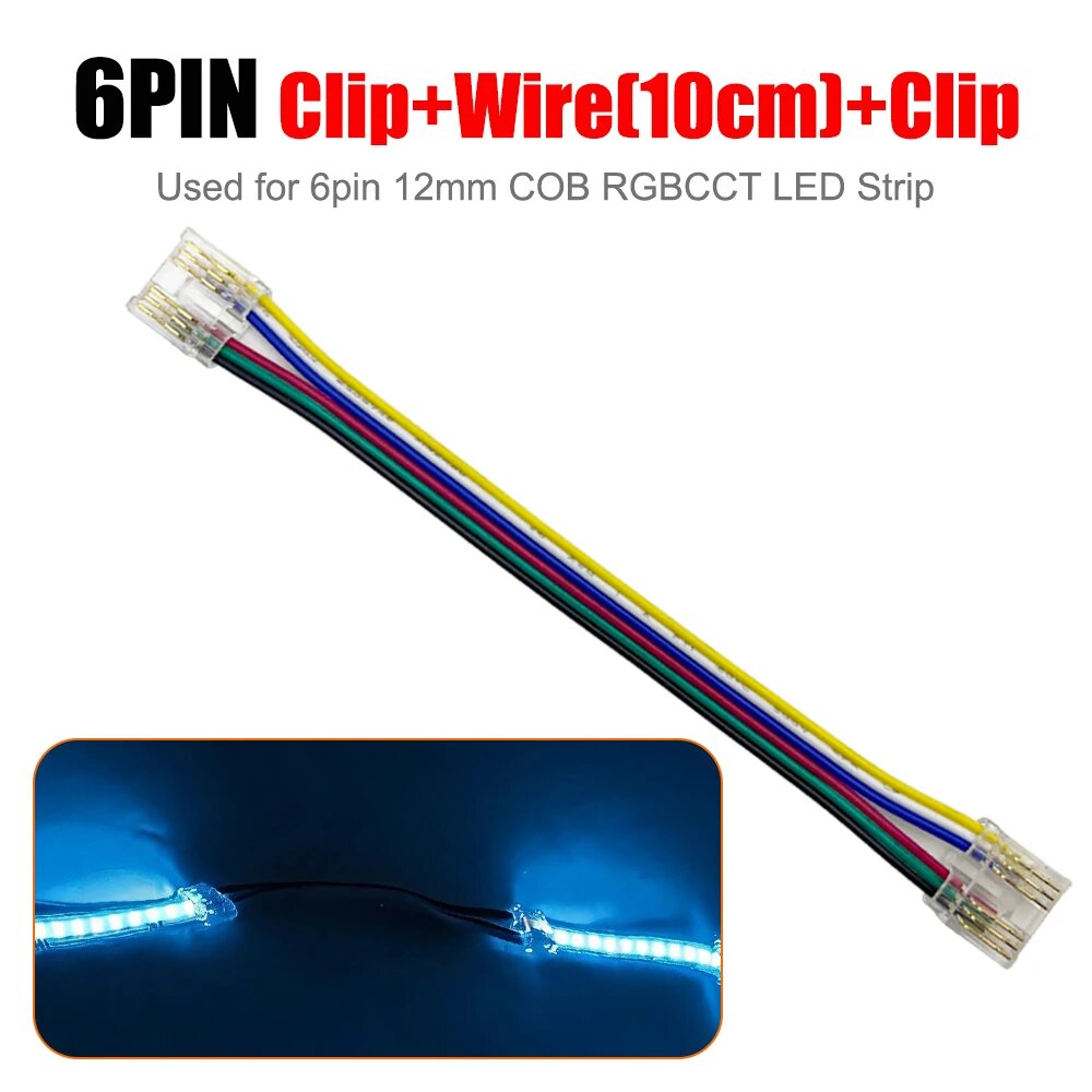 Разъём COB LED прозрачный для светодиодных лент 12 мм 5-pin/6-pin 10pcs, 6PIN 2ClipxWire COB