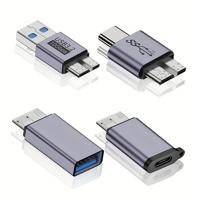 Адаптер Micro-B для внешнего жёсткого диска (4 шт.), USB-разъём типа «мама/папа» к Micro-B, кабель-удлинитель USB 3.1 для подключения HDD, скорость передачи данных до 10 Гбит/с