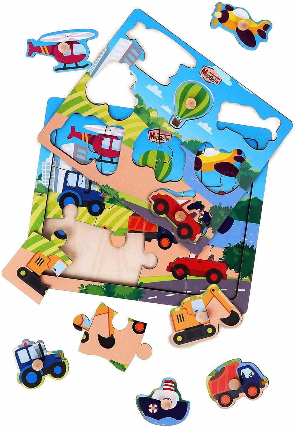 Вкладыши "Транспорт" 2в1 вкладыши и пазлы:8видов транспорта,