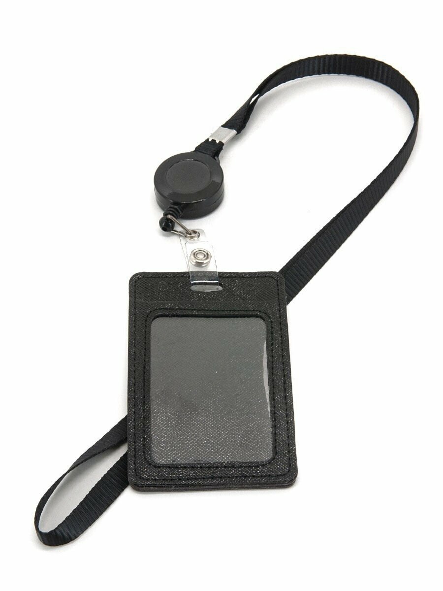 Держатель для бейджа "Бейдж для проезда", экокожа, с 2 карманами, чёрный