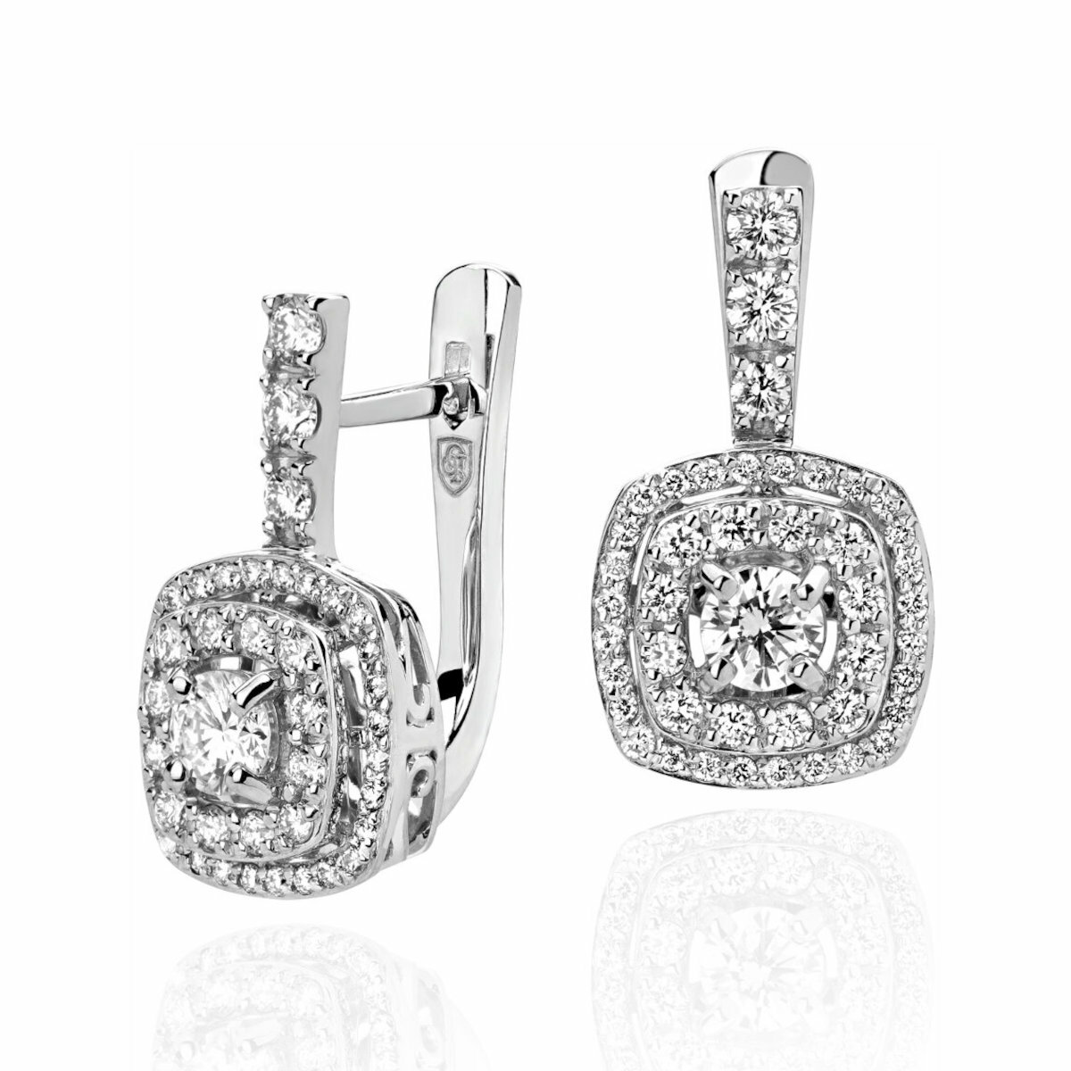 Серьги, белое золото, 585 проба, бриллиант