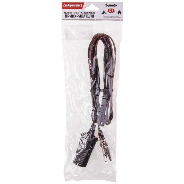 Удлинитель прикуривателя 12/24 В 60-70 Вт черный 5 А с крокодилами 3 м Skyway SKYWAY S00702001 | цена за 1 шт