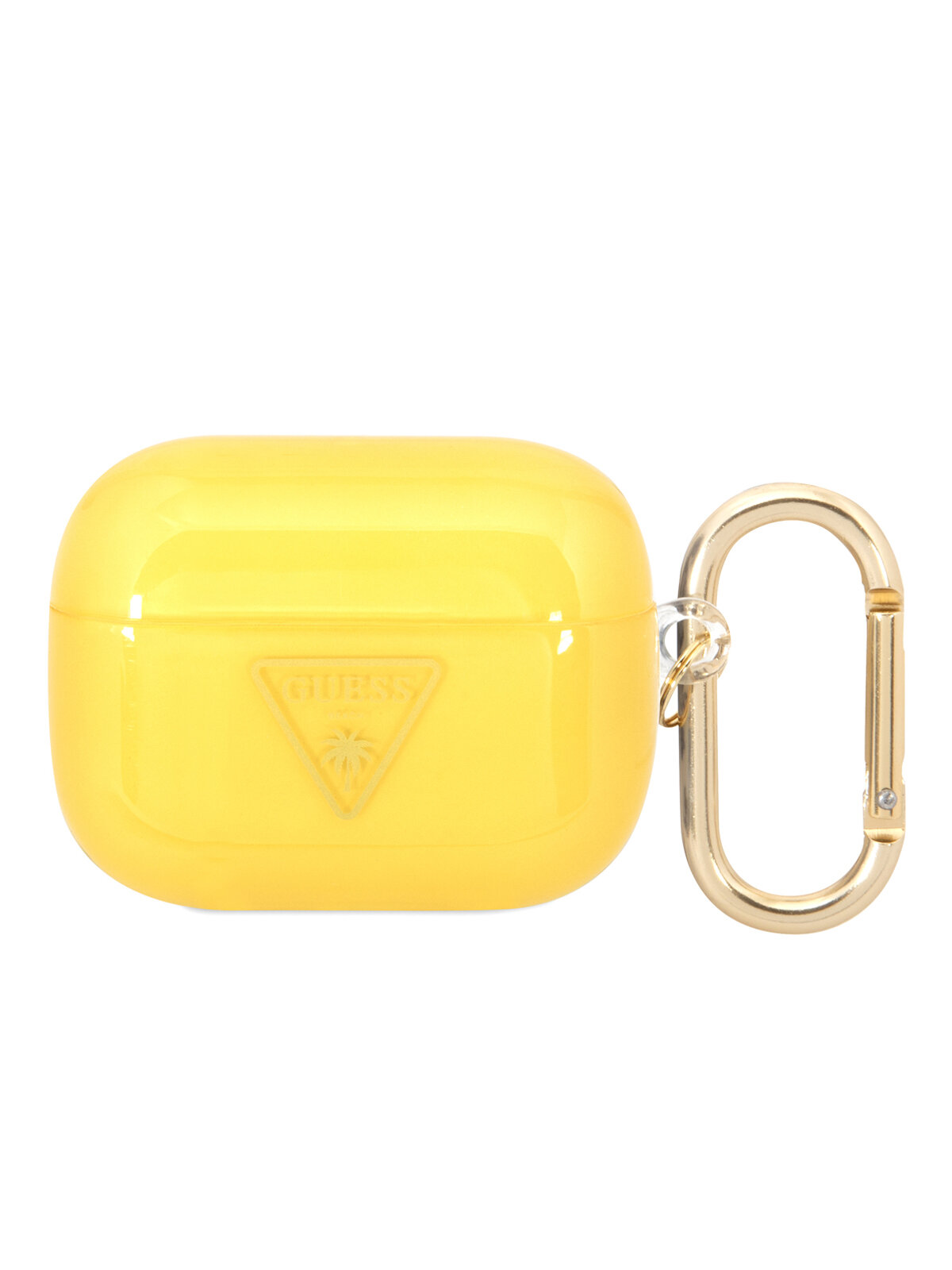 Guess для Airpods Pro чехол TPU with carabin Translucent Palm Tree Yellow