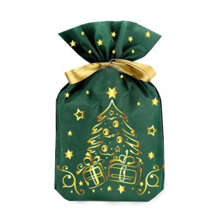 Мешочек подарочный из бархата новогодний, зелёный, 21*27 см