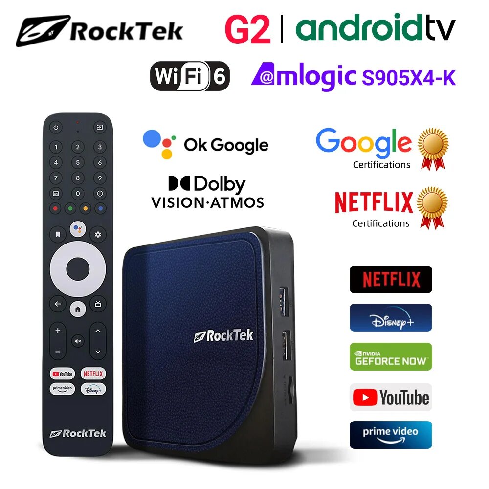 RockTek G2 Android TV Box 4К 4ГБ/32ГБ 4GB 32GB, Европейская вилка (EU Plug)
