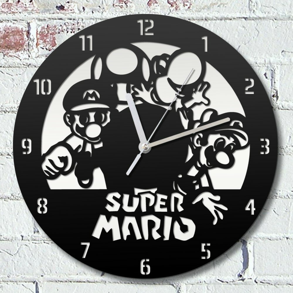 Настенные деревянные бесшумные часы Игры Марио (Дракон, платформер, пиксели ностальгия) - 5240