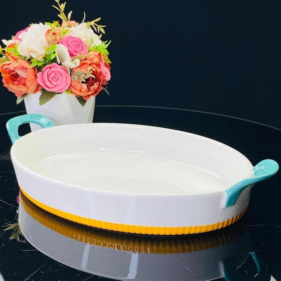 Овальное блюдо для запекания Lenardi 34см, с ручками, фарфор