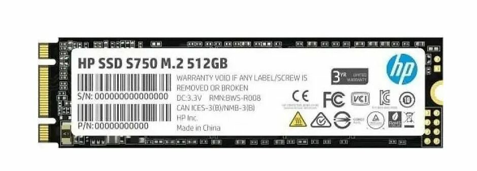 512 ГБ SSD M.2 накопитель HP S750 16L56AA#ABB(16L56AA#ABB) - SATA3 6.0 Гбит/с, чтение - 560 Мб/с, запись - 520 Мб/с, 3D TLC NAND